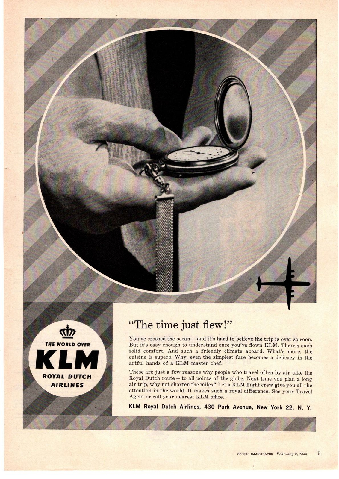 1958 KLM Royal Dutch Airlines "The Time Just Flew!" Pocket Watch Print ...
