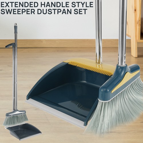 2Pcs Broom and Dustpan Set with Long Handle Retractable Upright Broom ...