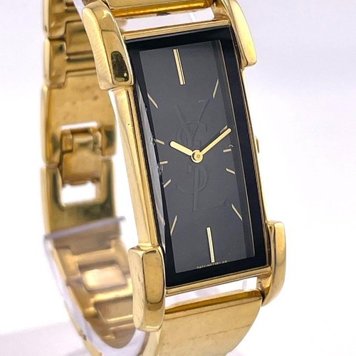 Yves Saint Laurent watch YSL gold black dial logo quartz ,14110 | eBay