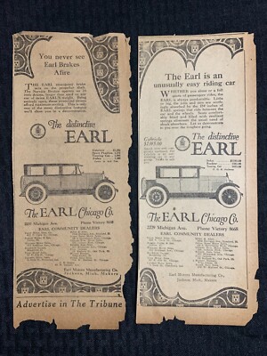 1923 EARL CHICAGO CO. 5x11" Automotive Print Ad G/VG 3.0 Distinction ...