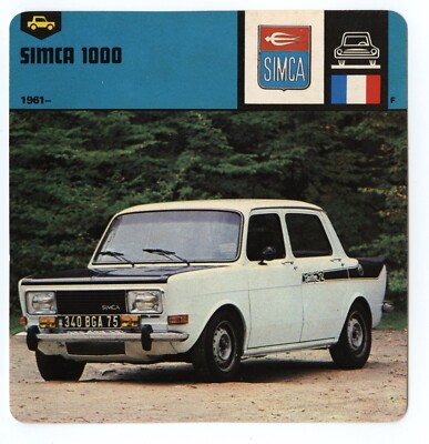 Simca 1000 - GT / Production Car Edito Service SA Auto Rally Card | eBay