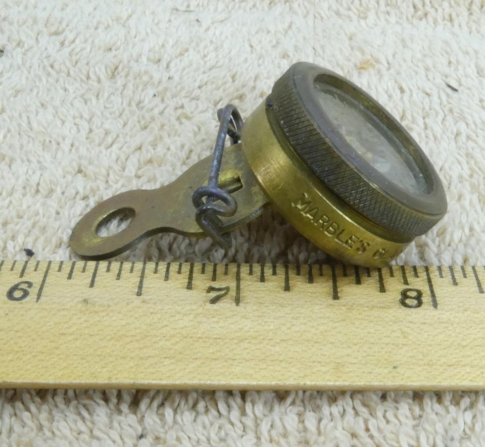 VTG Marbles Lapel Pin On Compass Gladstone Brass w/ Black Face Hiking ...