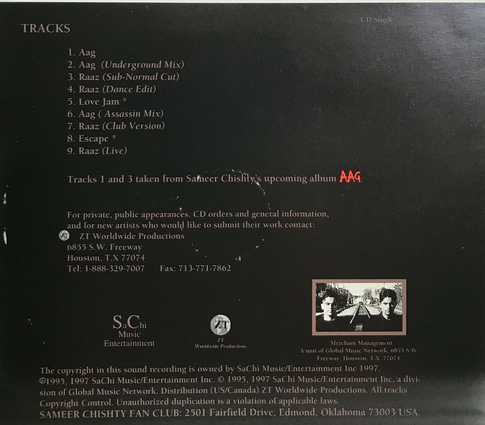 Sameer Chishty's AAG: T.S. Soundz (CD 1997 ZT Worldwide Productions ...