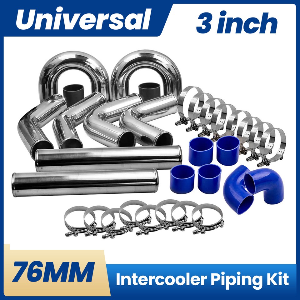 Universal 3" Aluminum Turbo Intercooler Pipe Tube Kit w/ Silicone Hose ...