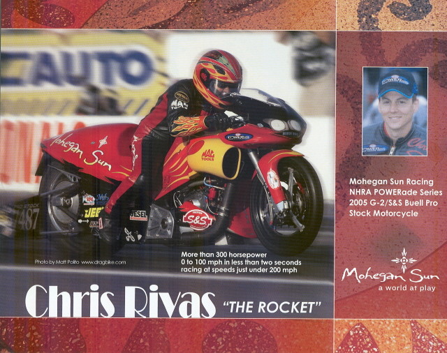 2006 Chris Rivas Mohegan Sun Buell Pro Stock Motorcycle NHRA postcard ...