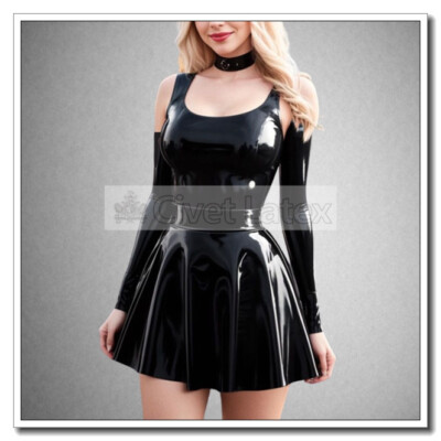 Latex Dress with Oversleeves Scoop Neck Pleated Sundress Back Zip ...