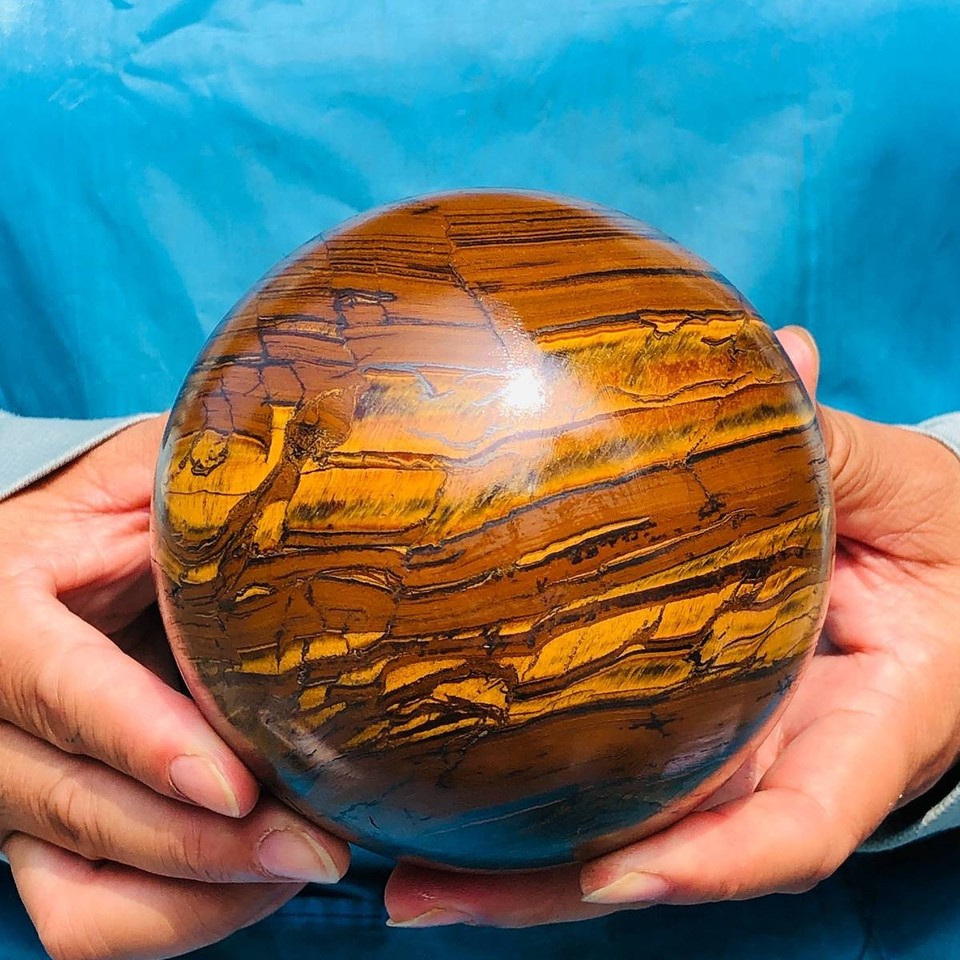 Rare 4.31LB Natural Tiger's Eye Sphere Tumbled Tiger's Eye Ball Healing ...