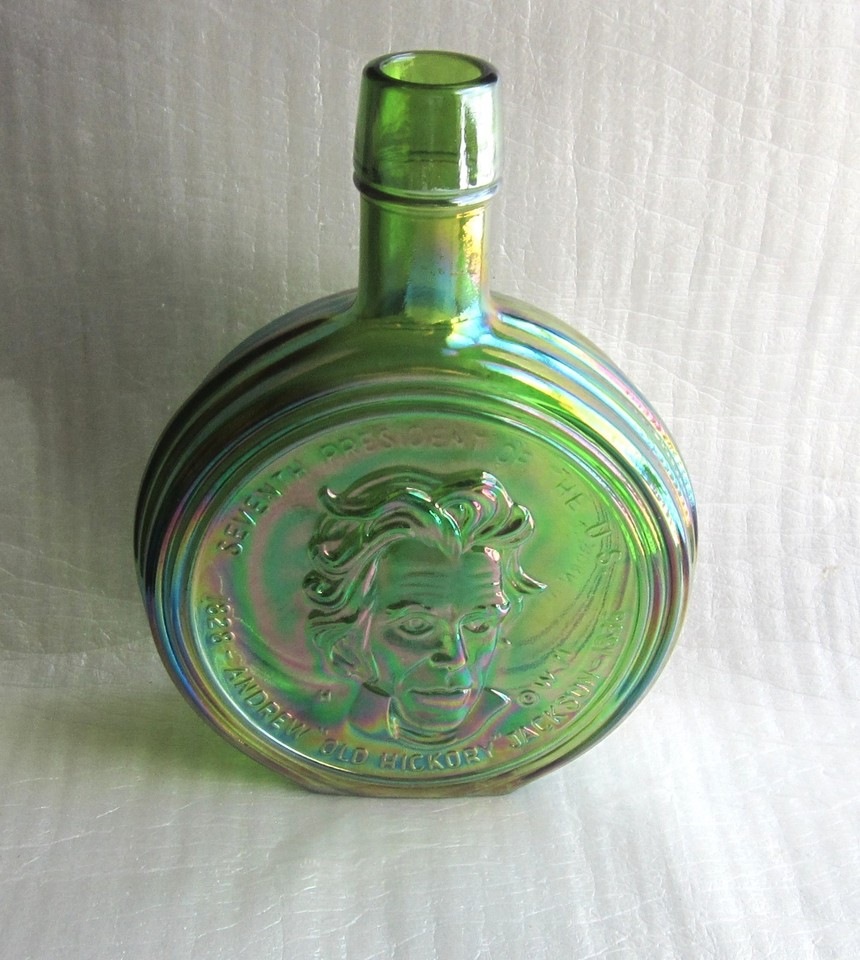 Wheaton Green Carnival Glass Andrew Jackson Bottle Vintage Collectibles ...