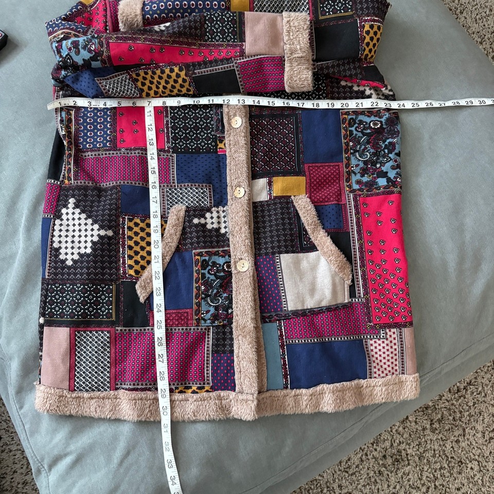 Cellabie Patchwork Coat 2XL Boho Fleece Phoebe Buffay Style Cottagecore ...