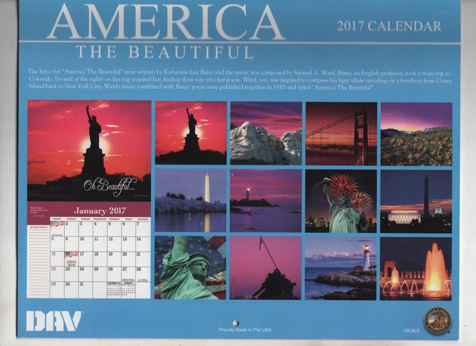 DAV Disabled American Veterans 2017 Calendar America the Beautiful | eBay