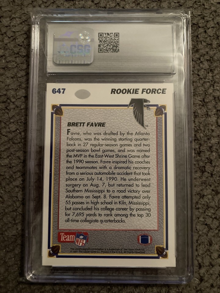 1991 Upper Deck Brett Favre Rookie Force #647 RC CSG 9 Mint HOF | eBay
