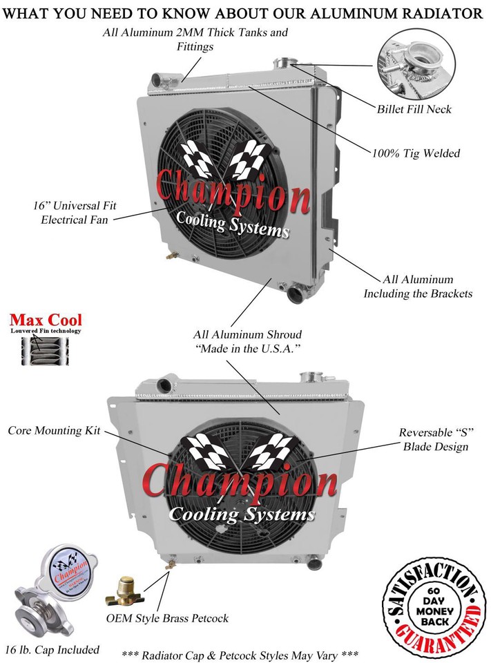 4 Row KR Radiator, 16" Fan, Shroud for 1987 - 2004 Jeep Wrangler Chevy ...