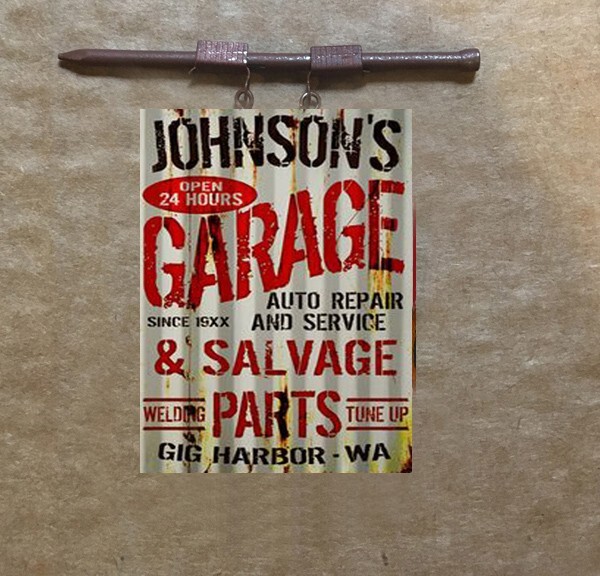 METAL O SCALE HANGING BUILDING 1:18 JOHNSONS GARAGE SIGN LAYOUT DIORAMA ...