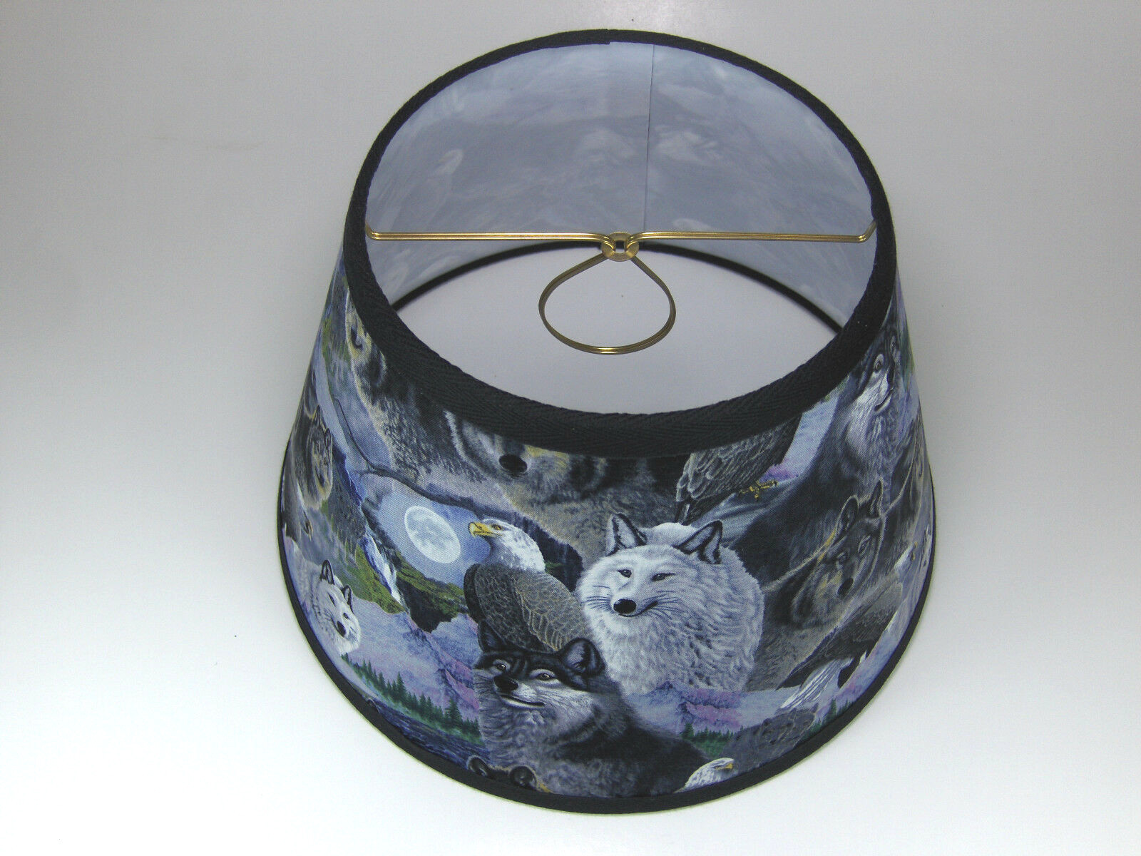 Wolf Wolves Bald Eagle Moon Mountain Blue Purple Fabric Lampshade Lamp ...
