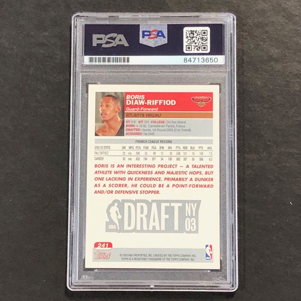 2003 NBA Topps #241 Boris Diaw-Riffiod Signed Card AUTO PSA Slabbed RC ...