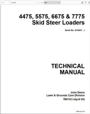 John Deere 4475 5575 6675 7775 Skid Steer Loaders Technical Service ...