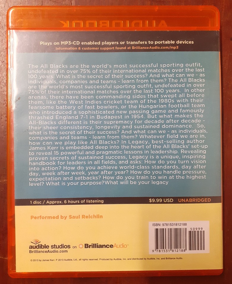 James Kerr - Legacy - Unabridged MP3 CD Audio (Analysis Of NZ All ...