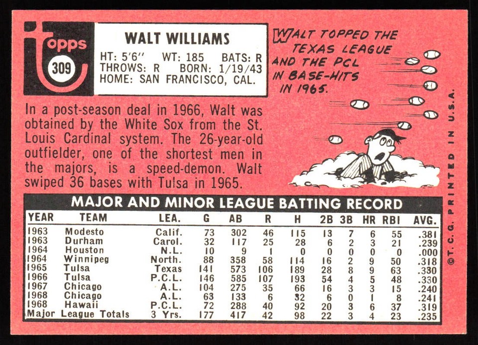 1969 Topps #309 Walt Williams | eBay