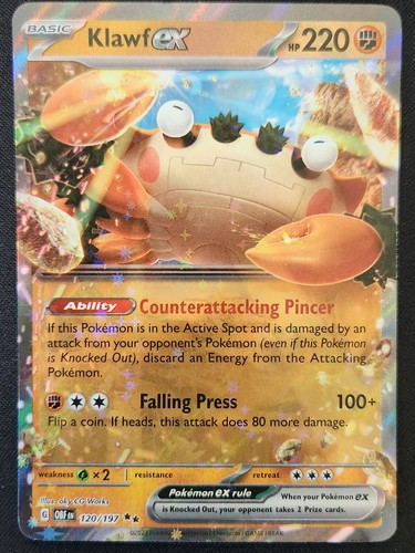 Klawf ex 120/197 S&V Obsidian Flames Double Rare Holo Pokémon TradingCG ...