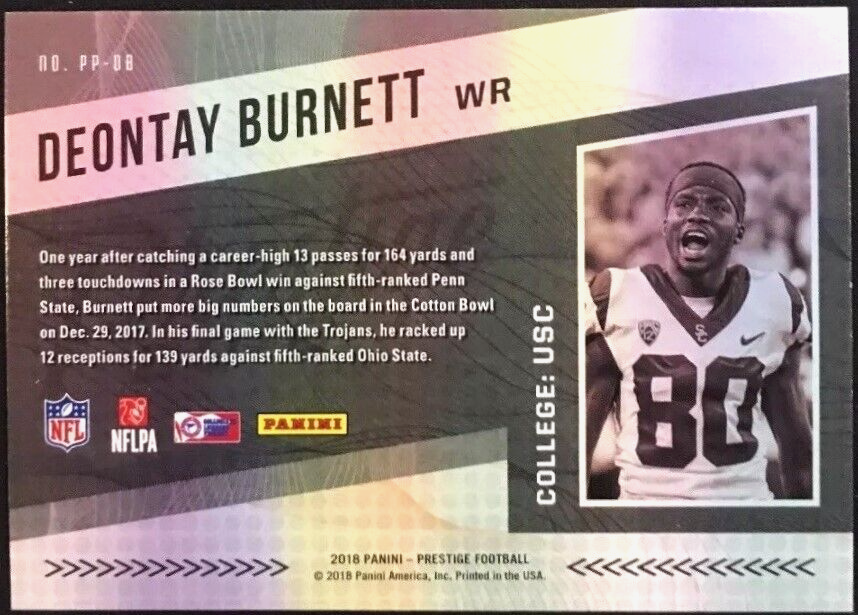 Deontay Burnett 2018 Panini Prestige NFL Passport Rookie #PP-DB USC ...