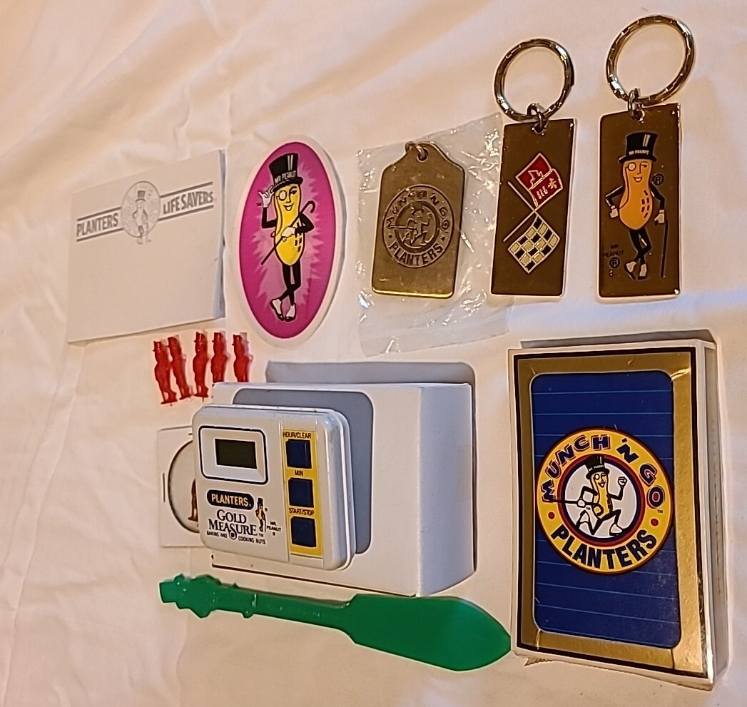 Lot Of Vintage Planters Mr. Peanut Items, Keychains, Cards, Baking Aid, Patch | eBay