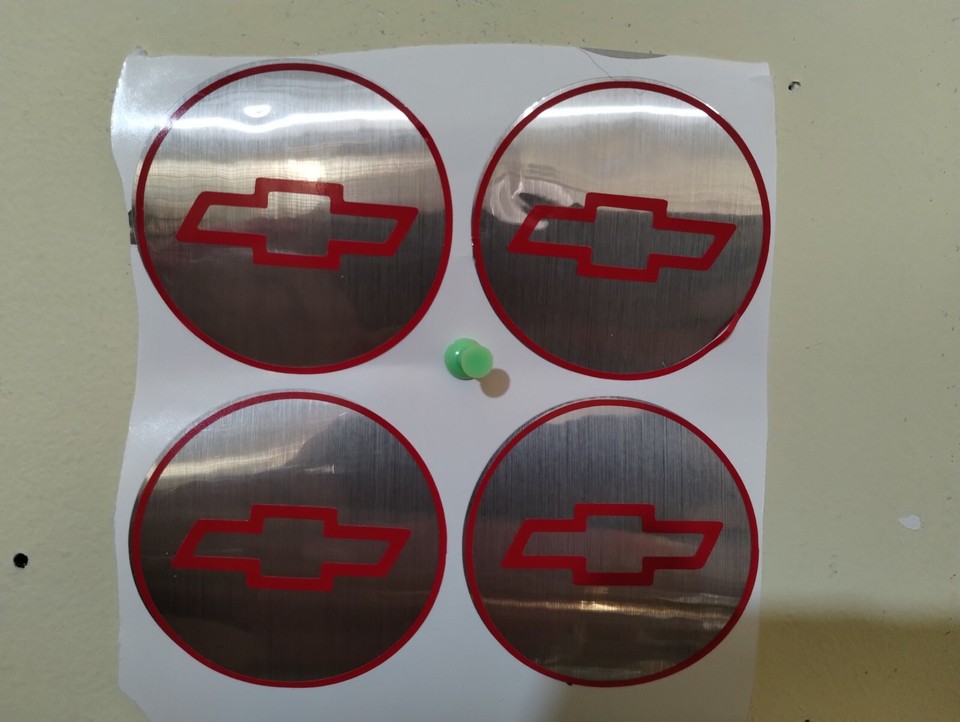 CHEVY TRUCK RIM CENTER CAP DECAL Red Metal EMBLEM STICKER 2.5" SET OF 4 ...