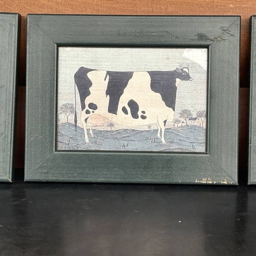 3 WARREN KIMBLE Framed Folk Art Print Cow Pig Chicken Country Primitive ...