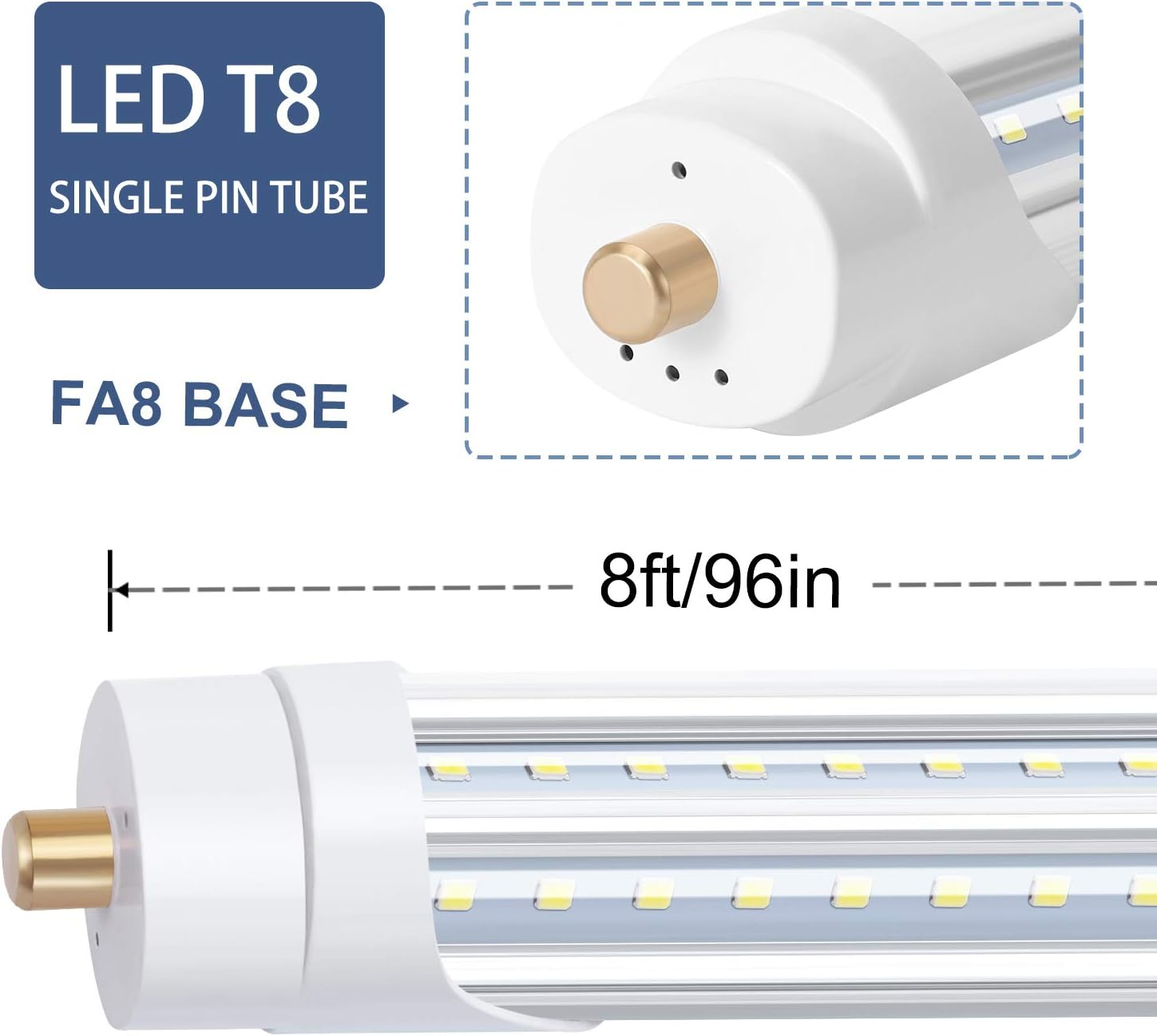 8FT LED Bulbs, 90W 6000K T8 T12 LED Tube Lights, FA8 Single Pin V ...