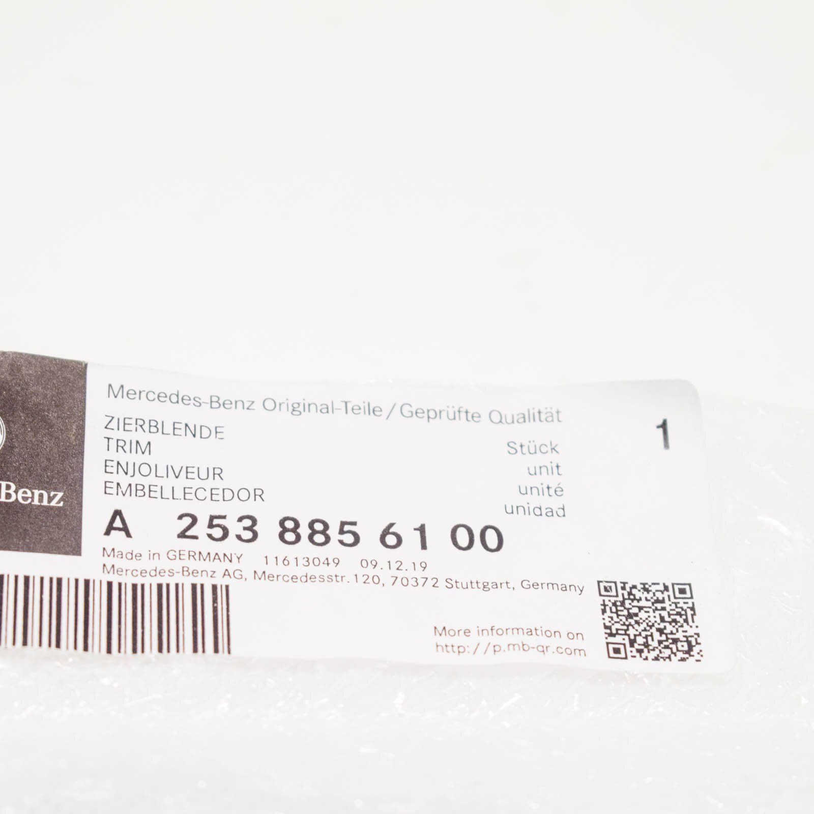 MERCEDES-BENZ GLC X253 Left Lower Chrome Grill Trim A2538856100 2018 ...