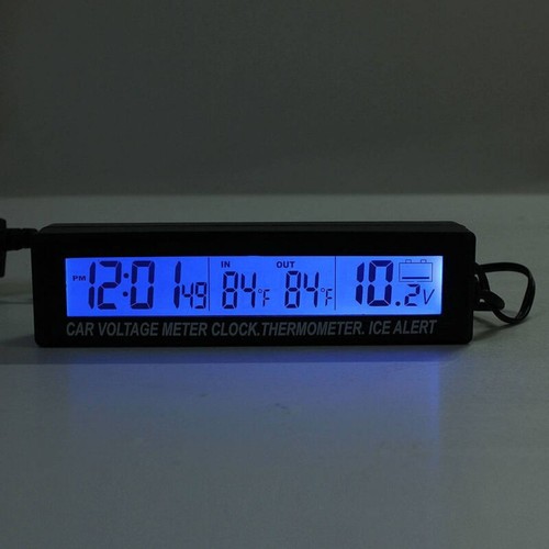 12V Digital LCD Car Thermometer Clock Time Voltmeter Gauge Orange&Bule ...