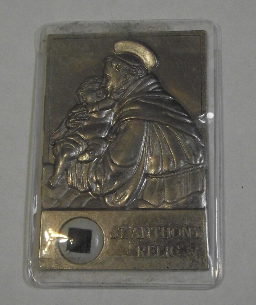 Vtg new St Anthony relic pocket prayer card plaque medal patron lost ...