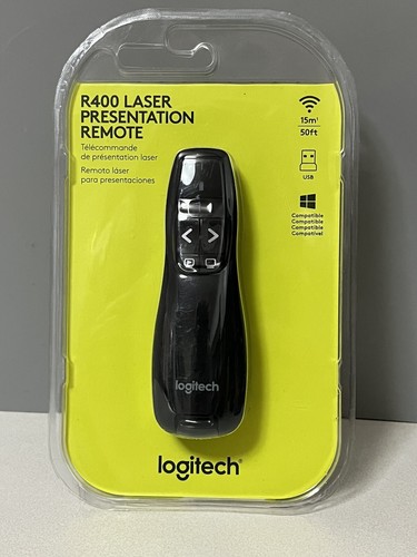 New Logitech R400 Presenter Remote Control & Laser Pointer Black 910 ...