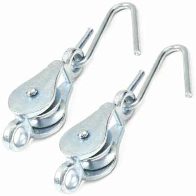 WASHING LINE PULLEY x2 Hook Pair Galvanised Steel Clothes Dryer Airer ...