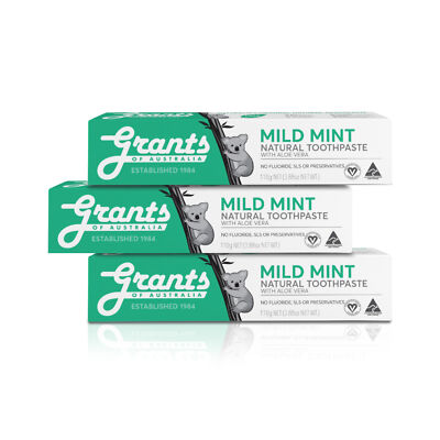 3x Grant's Australia Mild Mint Toothpaste with Aloe Vera 110g, Gentle ...