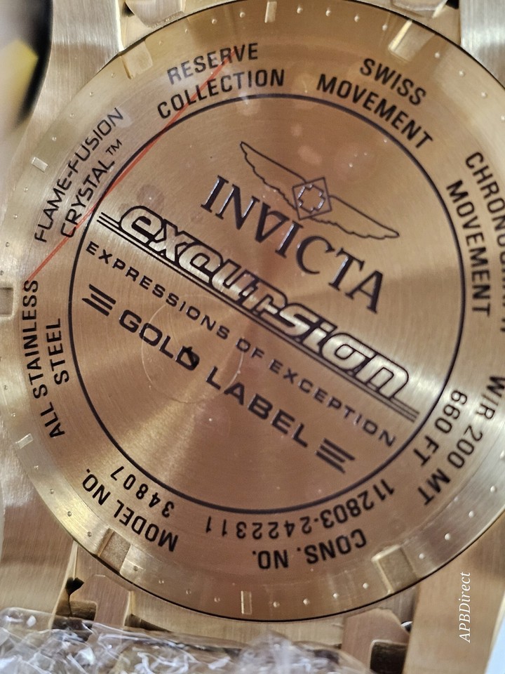 Invicta - EXCURSION - Gold LABEL - Swiss Z60 - Gold GLASS FIBER Dial ...