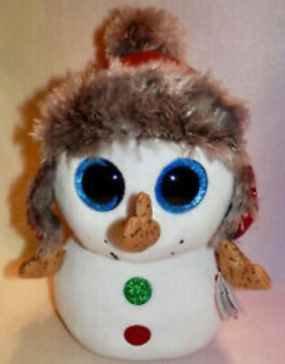 Ty Beanie Boo Big Eye Snowman BUTTONS Aviator Hat Christmas 10" /Medium ...