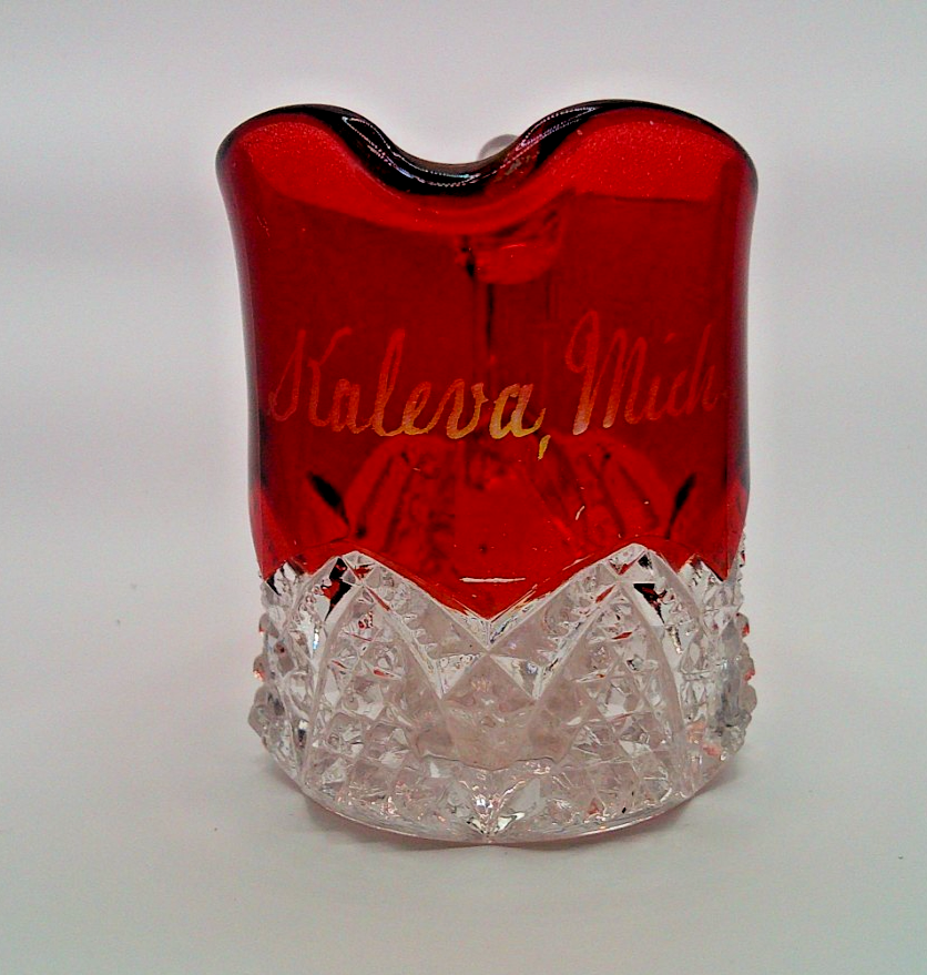 Kaleva, Michigan Ruby Red Flash Souvenir Glass * Maple Grove * Manistee ...