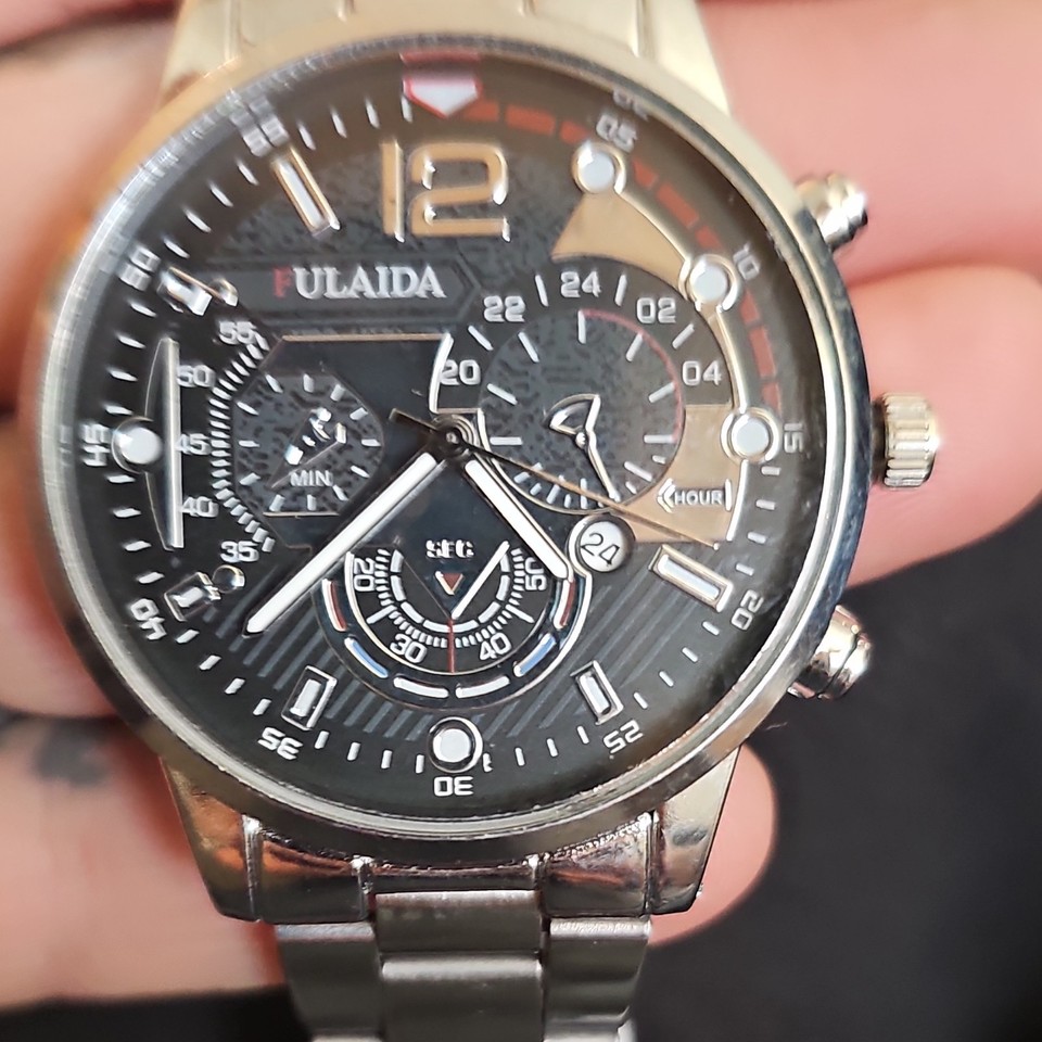 FULAIDA Men's Silver Metal Analog Multi-Dial Wristwatch Black Dial | eBay