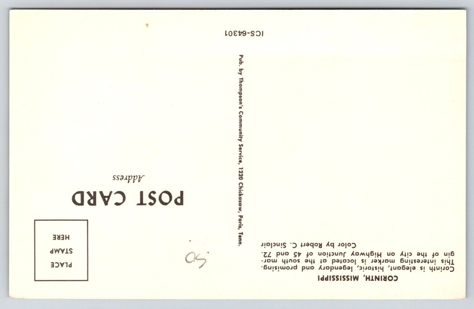 Roadside Sign~Corinth Mississippi~Cross City 1854~Car~Flower Bed~1950s ...