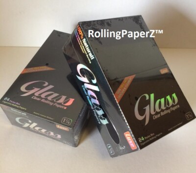 TWO FULL BOXES of GLASS 1 1/4 CLEAR CELLULOSE Cigarette rolling papers ...