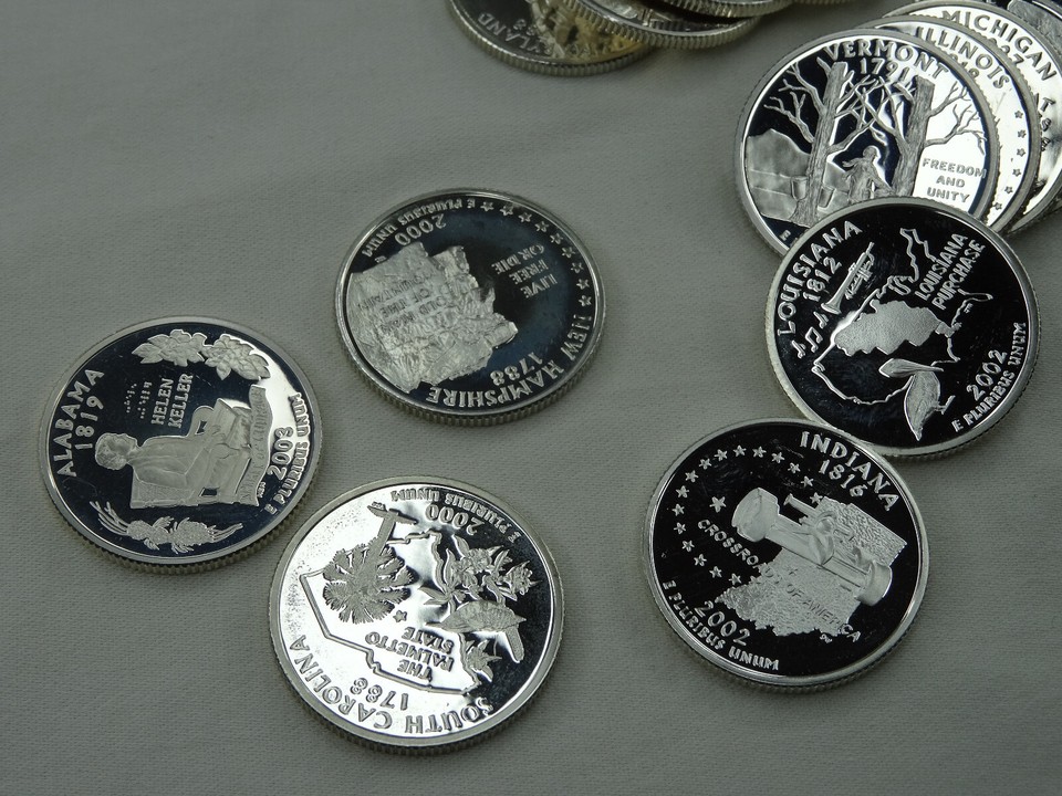 (40) Proof 90% Silver State Quarter Roll $10 Face Value Bullion US Mint ...