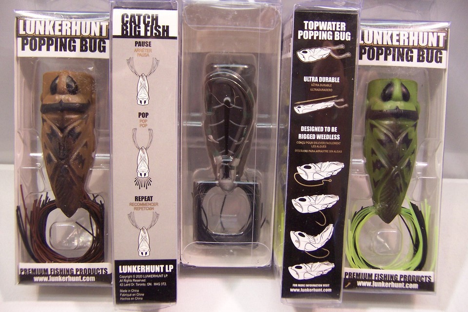 5 PIECE LUNKERHUNT: PREMIUM POPPING BUG FISHING LURES WEEDLESS HOOK 2 ...