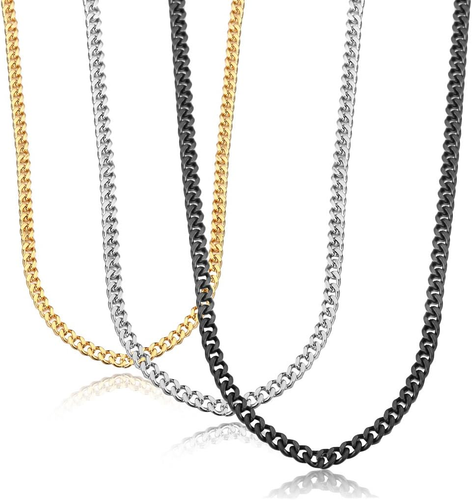 3.5Mm Cuban Link Chain Necklace for Mens Women Black Silver Gold Tone ...