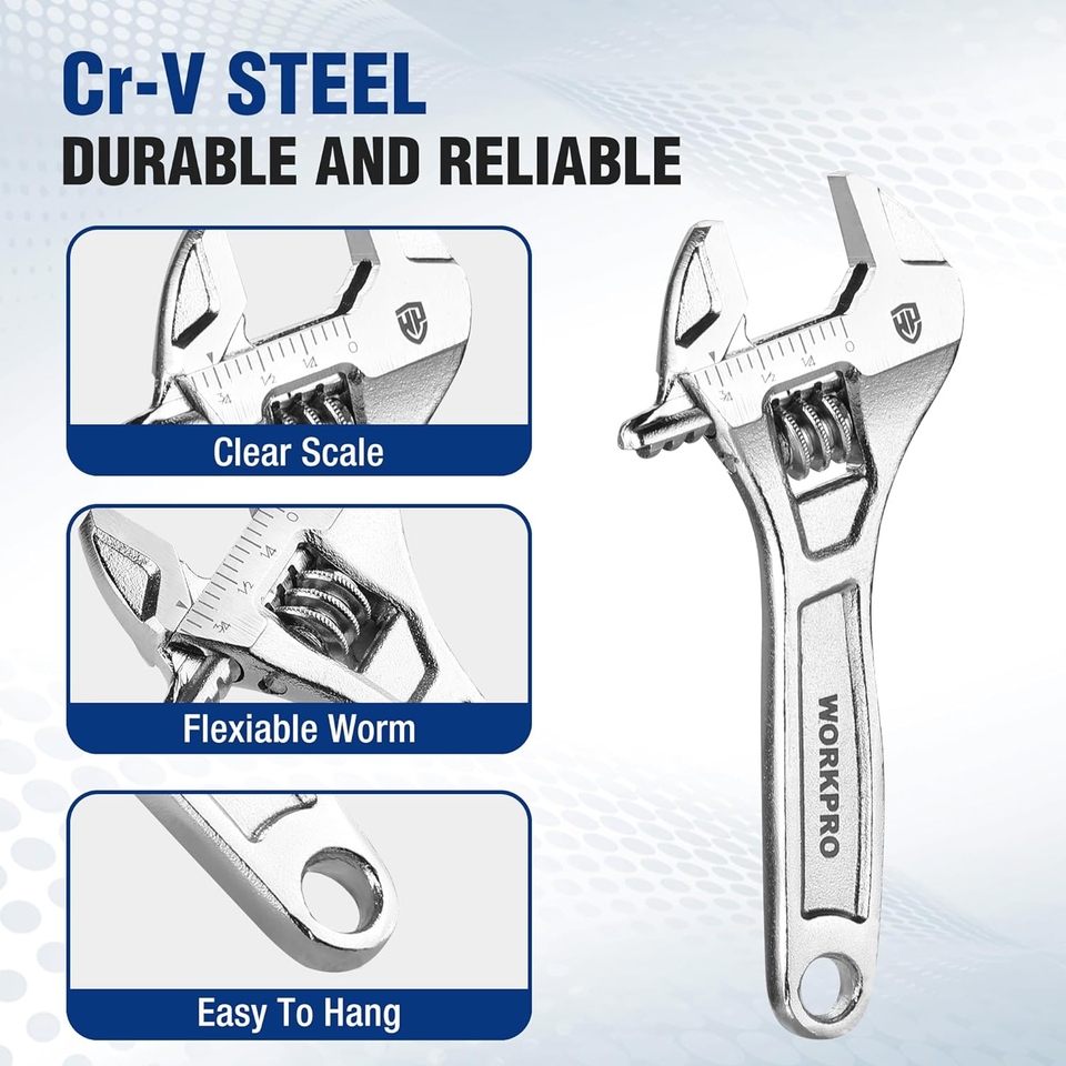 4-Inch Adjustable Wrench Heavy Duty Spanner with Inch/Metric Scale ...