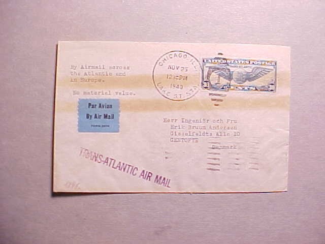 1940 AIR MAIL CLIPPER COVER TRANSATLANTIC TO DENMARK FROM U.S. GERMAN ...