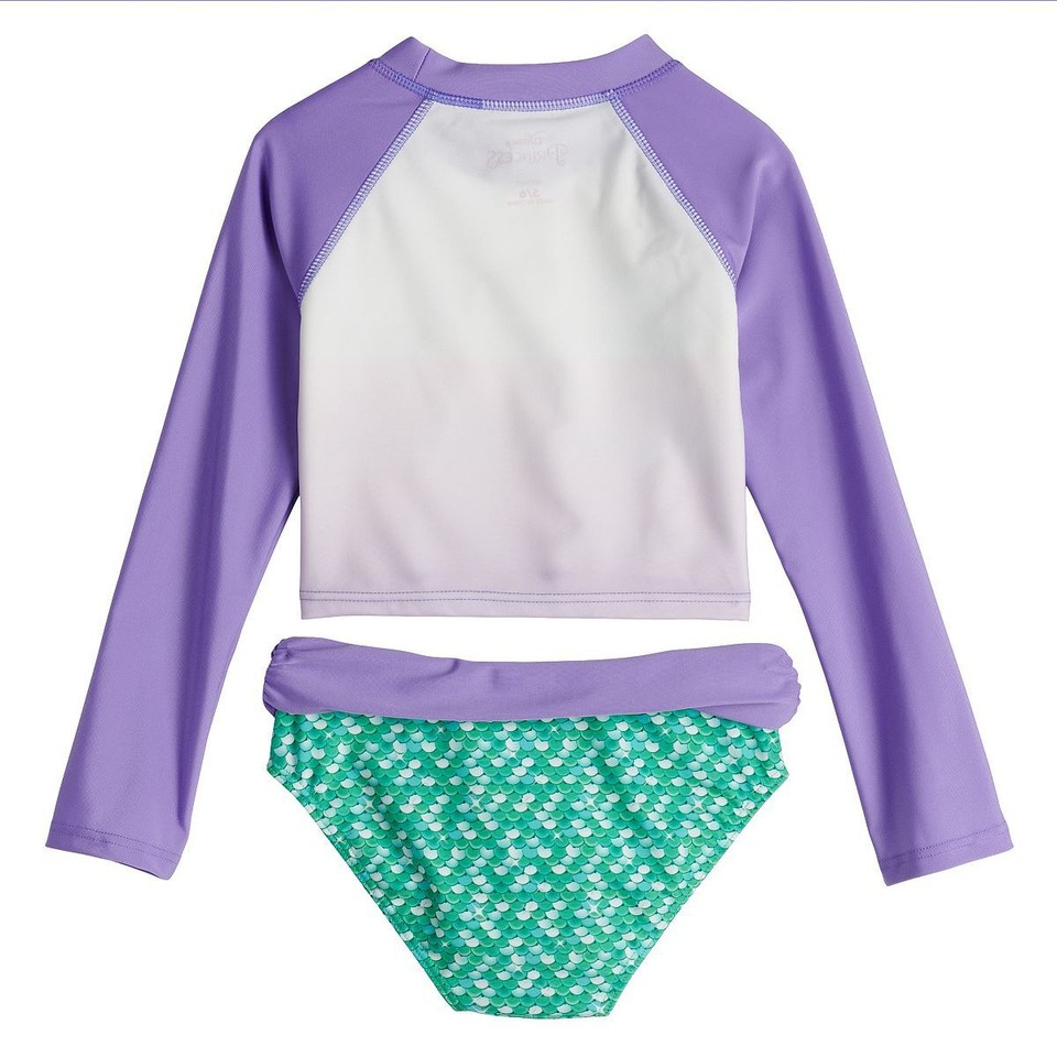 Disney The Little Mermaid Swimsuit Rash Guard Set Tankini Girls 4 5 6 ...