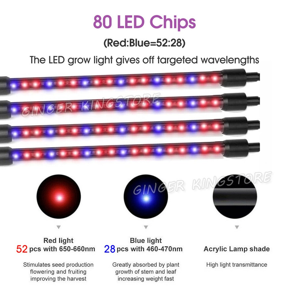 4 Head 80LED Plant Grow Light Panel Indoor UV Veg Growing Lamp Full ...