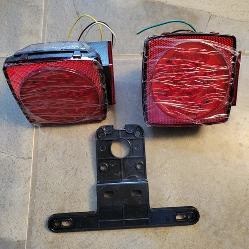 1 Pair Rear LED Submersible Square Trailer Tail Lights Kit Boat Truck ...
