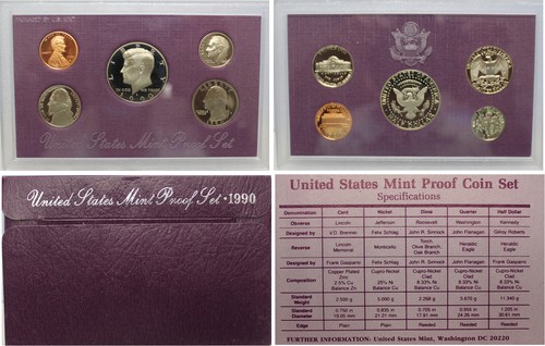 1990 Proof set CN-Clad Kennedy Half dollar Washington - (OGP) 5 coins (B4) | eBay