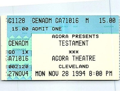 Testament Concert Ticket Stub November 28 1994 Cleveland Ohio | eBay